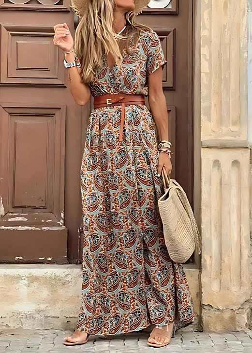 Briony – Elegant Long Dress with Paisley Prints and Belt – Layla & Levy ...